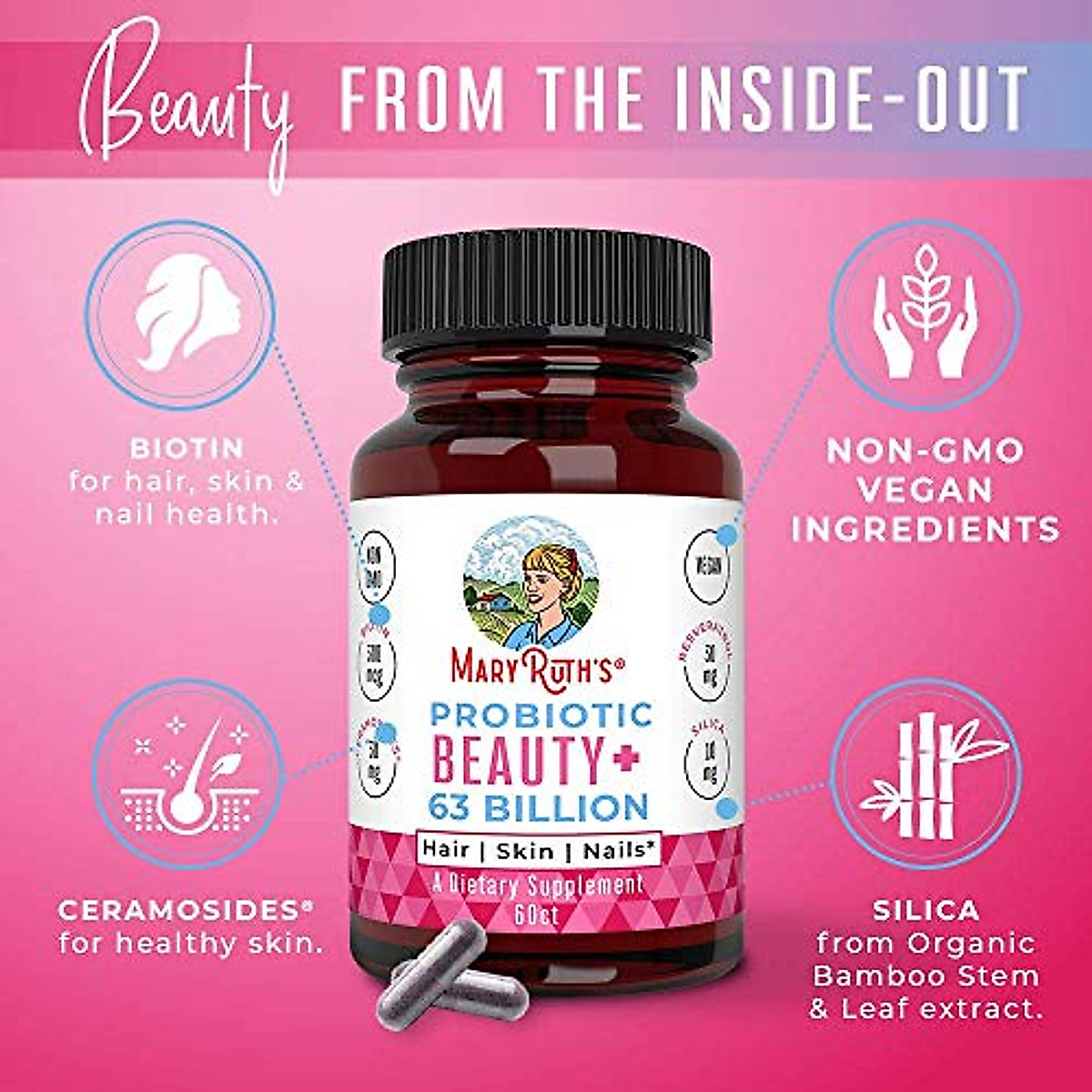 Probiotic | Collagen | 1 Month Supply | Collagen Pills | Collagen & Probiotic Capsule for Hair, Skin, and Nails| Collagen Probiotic with Biotin for Adults | Vegan | Non-GMO | Gluten Free | 60 count