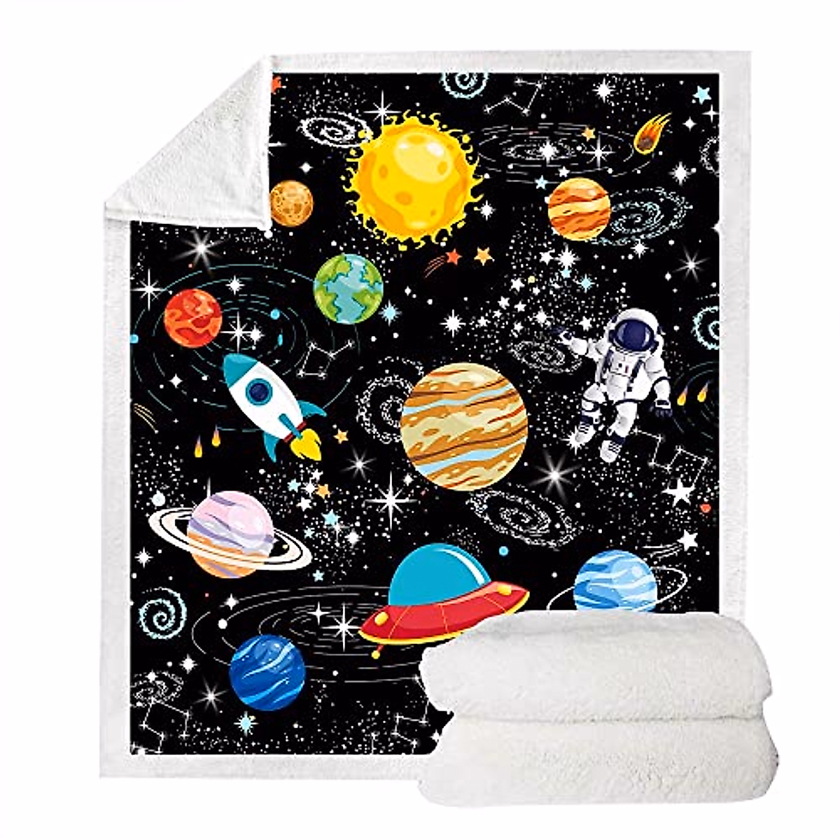 Juirnost Outer Space Blanket Kids Blanket for Boys Gifts Constellation Solar System Blanket Fleece Ultra Soft Galaxy Rocket Planet Blanket for Kids Birthday for Bed Couch Sofa Living Room Decor