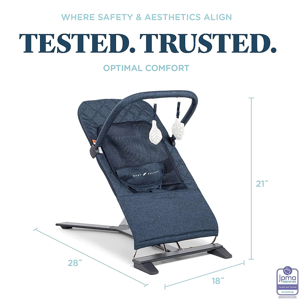 Baby Delight Alpine Deluxe Portable Bouncer, Infant, 0 – 6 Months, Quilted Indigo