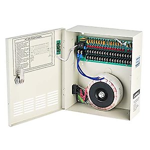 EVERSECU 18 Channel AC 24V 10 Amp Reset Fuse CCTV AC Distributed Power Box with AC Plug and Lock for Security Cameras, DVRs, CCTV Power Supply