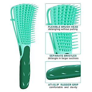 2 Pack Detangling Brush for Curly Hair, ez Detangler Brush Hair Detangler, Afro Textured 3a to 4c Kinky Wavy for Wet/Dry/Long Thick Curly Hair, Exfoliating for Beautiful and Shiny Curls (Green)