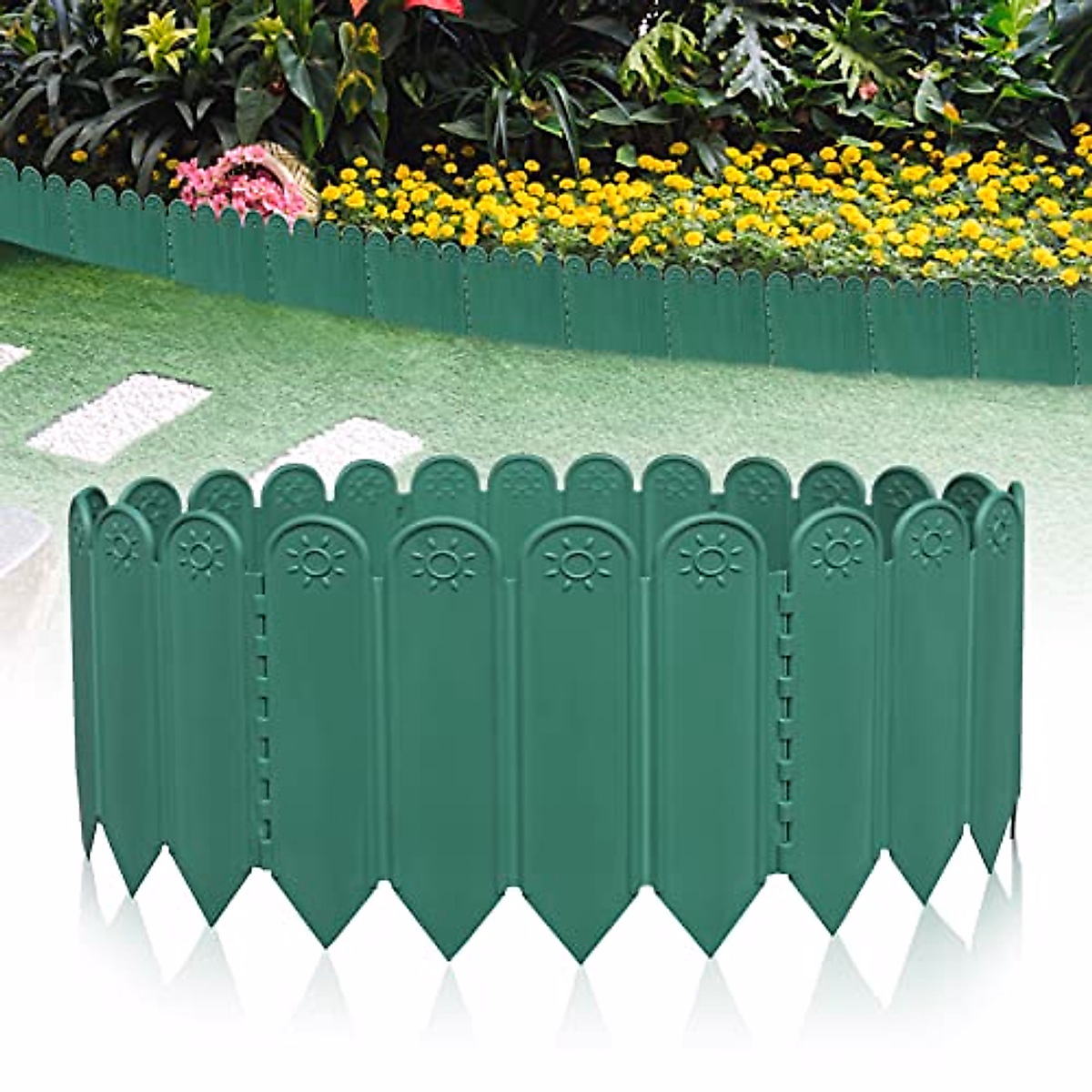 EEOCWF 10PCS Green Garden Edging Borders, 8.66"X8.66" Plastic Garden Landscape Edging, 7.2ft Interlocking Decorative Garden Fences Edging, Lawn Edge Flower Bed Border for DIY Patio Walkways Yard