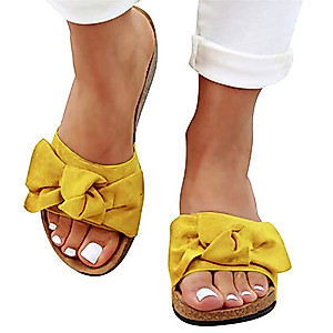 Sandals for Women Flat,Women's 2020 Bow Knot Comfy Platform Sandal Shoes Summer Beach Travel Fashion Slipper Flip Flops Yellow