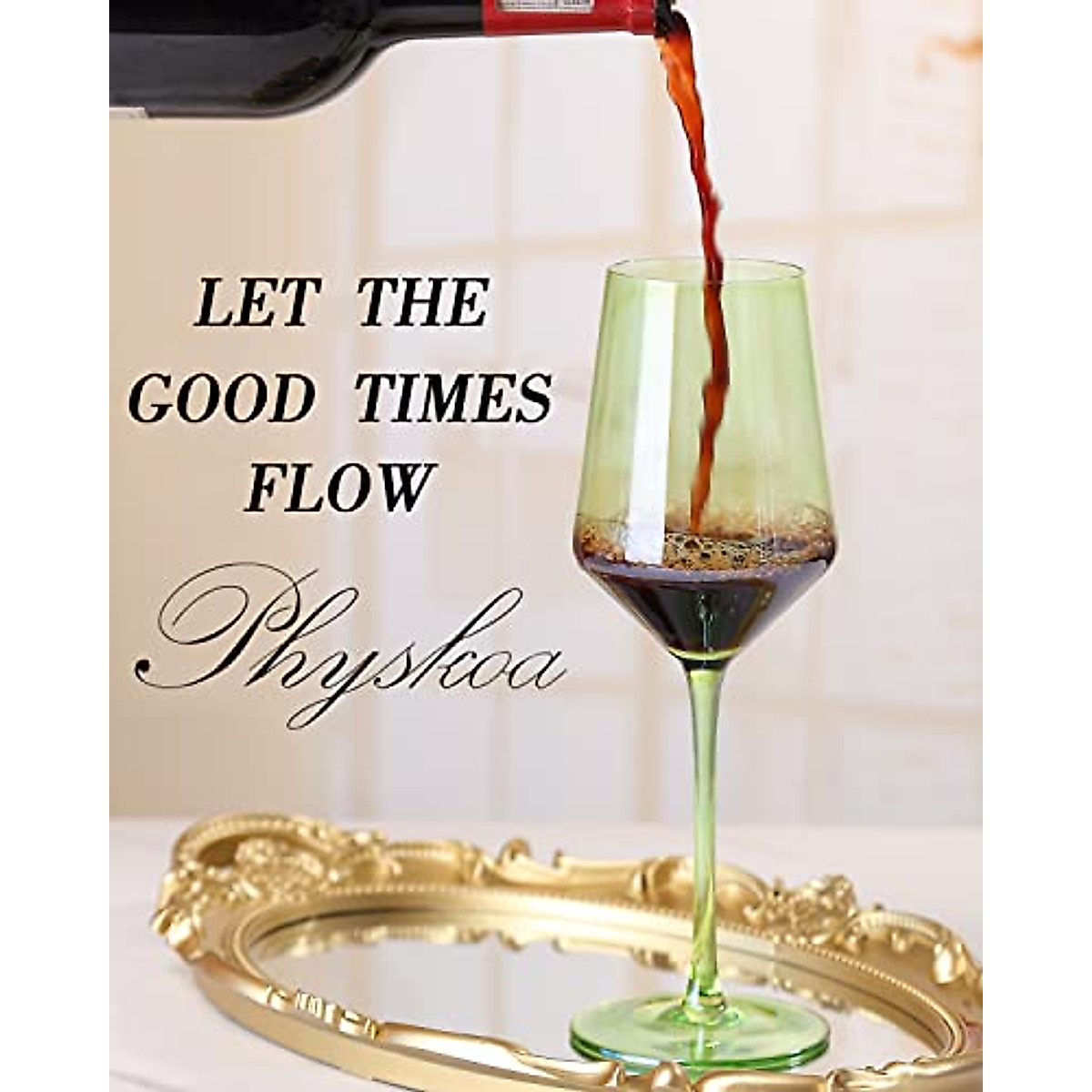 Physkoa Green Wine Glasses Set of 6-14 oz, Unfading Color, Hand-blown, Crystal - Spring Summer Wine Glasses, Green Glassware, Green Drinking Glasses, Mother's Day, Wedding Gifts for Wine Lover