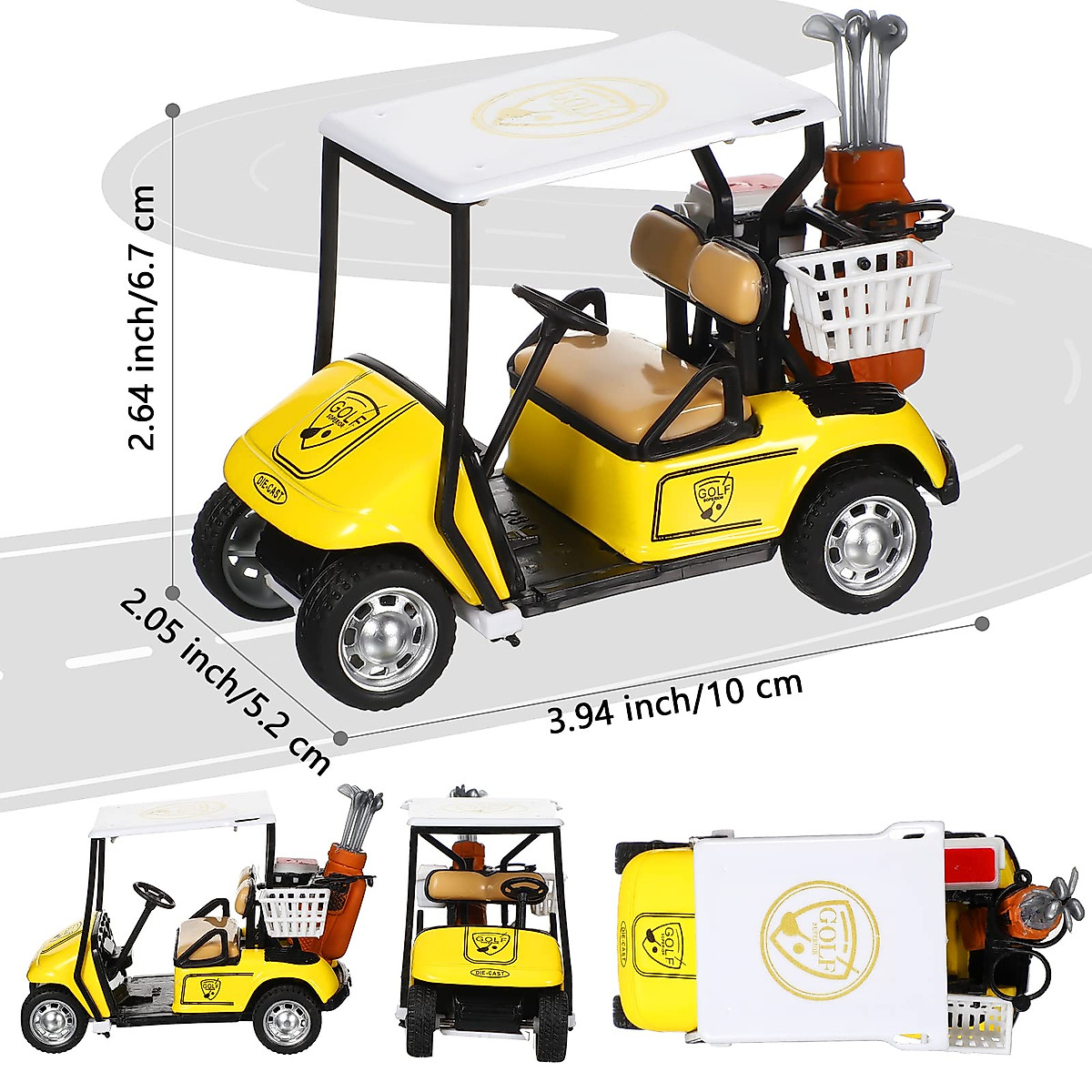 Mini Golf Cart Model Toy Metal Pull Back Action Cart 1:36 Scale Golfcart Pullback Vehicle for Boys Girls Toys Dollhouse Cake Toppers Decor, 3.9 Inch (4 Pcs)