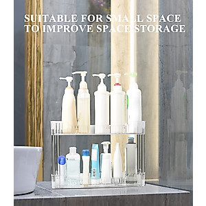 Slim 2-Tier Countertop Organizer for Bathroom Counter Shelf Skincare Organizer, Clear Acrylic Trays Shelf for Cabinet, Under Sink, Corner, Vanity Small Spaces -Toiletry, Makeup Multi-Storage