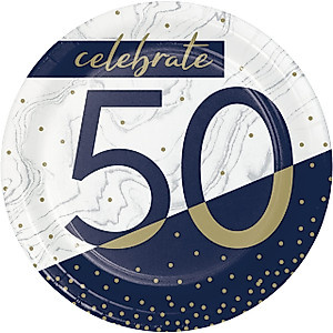 Trendware Navy and Gold 50th Birthday Dessert Plates, 24 ct