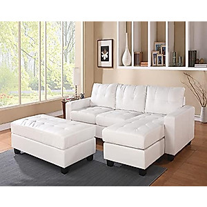 ACME FURNITURE Lyssa Sectional Sofa w/Ottoman - 51210 - White Bonded Leather Match