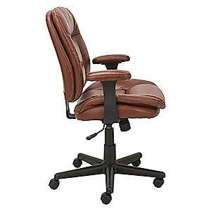 OIF Swivel/Tilt Leather Task Chair, Fixed T-Bar Arms, Chestnut Brown