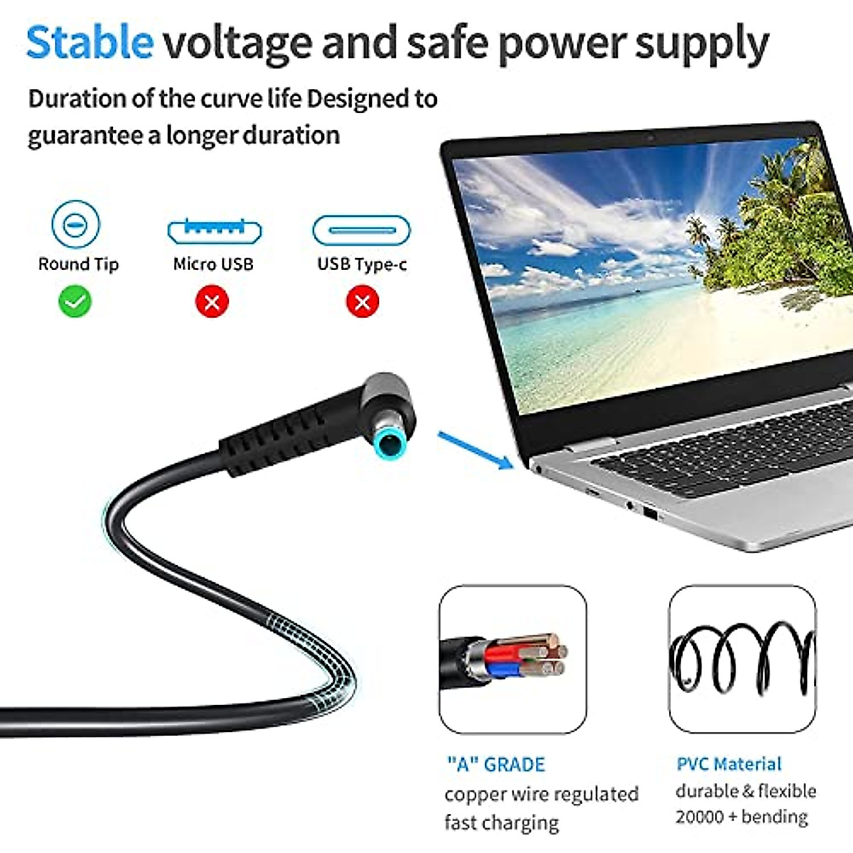 HP 45W 19.5V 2.31A Laptop Charger for HP Stream 11 13 14, Pavilion, Elitebook Folio, Spectre, Pavilion Touchsmart, Spectre Ultrabook, AC Adapter Power Supply (4.5mm x 3mm)