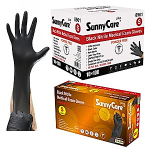 5.0 Mil SunnyCare #8901 Black Nitrile Medical Exam Gloves Powder Free Size: Small 1000pcs/case ;100pcs/box;10boxes/case