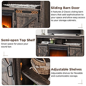 OKD Fireplace TV Stand for 65+ Inch TV, 33" Tall Highboy Farmhouse Entertainment Center w/ 23'' Electric Fireplace, Rustic Media Console w/Sliding Barn Door for Living Room, Dark Rustic Oak