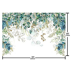 ABLIN 7x5ft Greenery Backdrop for Birthday Party Baby Shower Decorations for Boy Gold and Green Eucalyptus Leaves Gender Reveal Photo Background Photography Shoot Props
