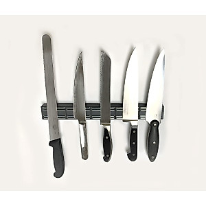 Wood Technology 14 Inch Magnetic Tool & Knife Bar, Mounted Knife Strip and Multipurpose Utensil Holder, Organizer for Kitchen, Garage, or Workshop, Dark Grey (3 Pack)