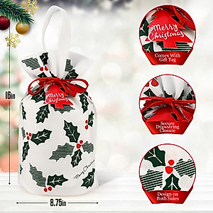 Fabric Gift Bags for Christmas Presents - Set of 6 Christmas Bags with Drawstring, Large Christmas Gift Bags for Presents, Christmas Gift Wrap, Reusable Christmas Bags for Gifts (Christmas Holly)