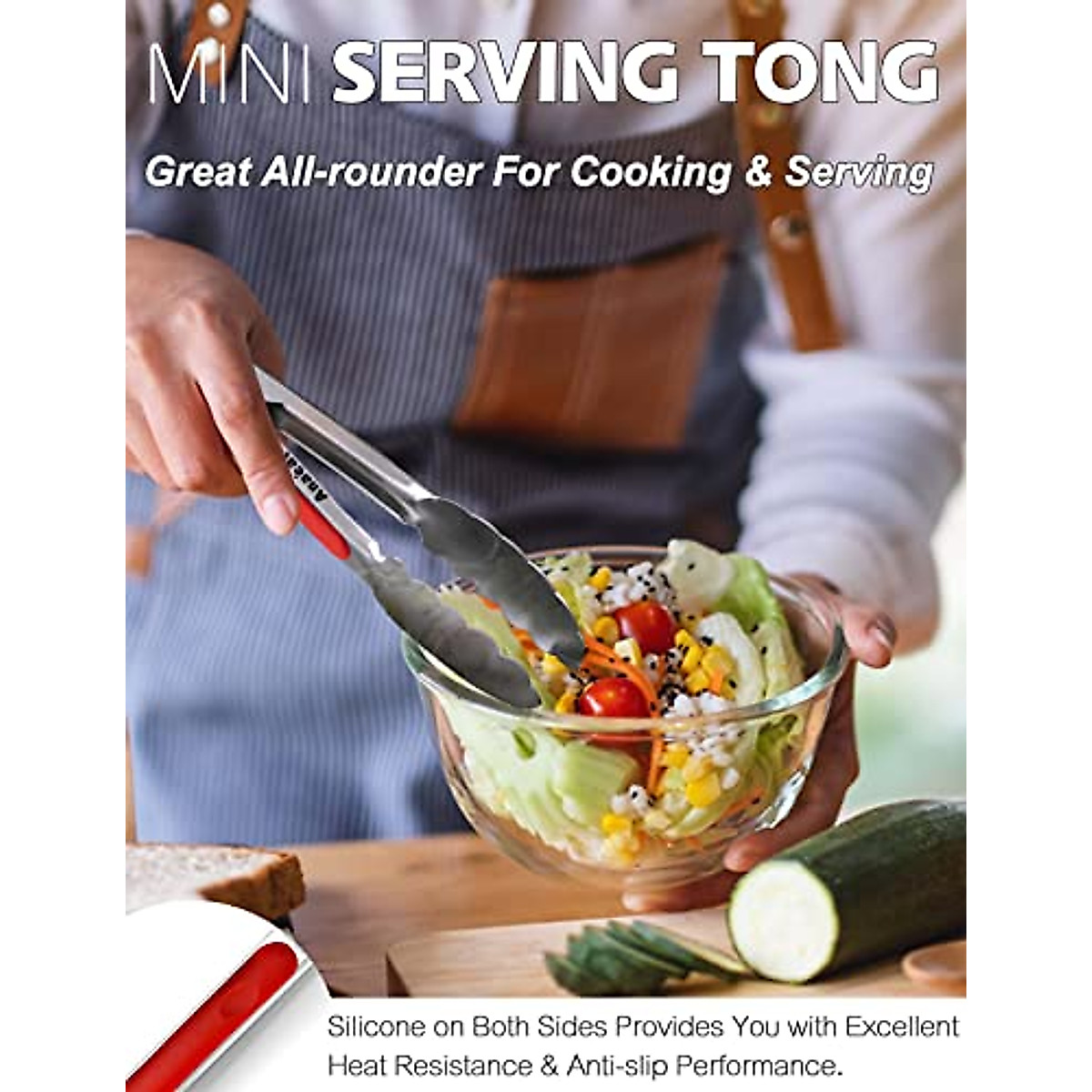 Anaeat Sturdy Mini Kitchen Tong - High Heat Resistant Cooking Tongs - 7 Inch Non-Slip Stainless Steel Small Locking Tongs for Grilling, Cooking, Turning and Barbecue