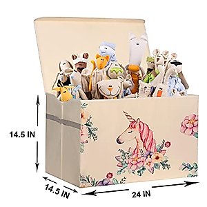Yosayd Unicorn Toy Chest and Storage, Large Cute and Functional Toy Box Storage Cube with Handles