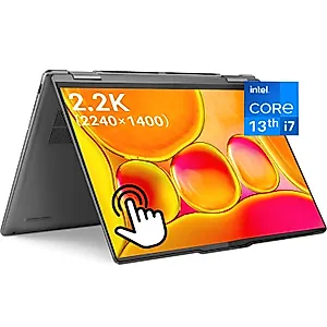 Lenovo 2023 Yoga 7i 2-in-1 Laptop 14" 2.2K Touchscreen, 13th Intel Core i7-1355U, 16GB LPDDR5, 512GB SSD, WiFi 6E, Thunderbolt 4, Backlit KB, Fingerprint, Win 11, 12H Use, Bundle with JAWFOAL