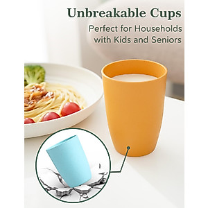 GENLGE Plastic Cups Reusable Wheat Straw Cups 12 OZ, Unbreakable Drinking Cups for Kitchen - BPA Free Cups Dishwasher Safe Plastic Tumbler Cups Cups Set of 6
