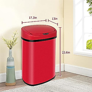 BLKMTY 13-Gallon Stainless Steel Trash Can with Lid, Red, 50L