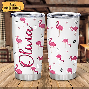 Hyturtle Personalized Gifts For Flamingo Lover - Birthday Christmas -Flamingo Print Custom Name Stainless Steel Tumbler 20oz With Straw Lid - Flamingo Lover Gifts For Her Women Girl