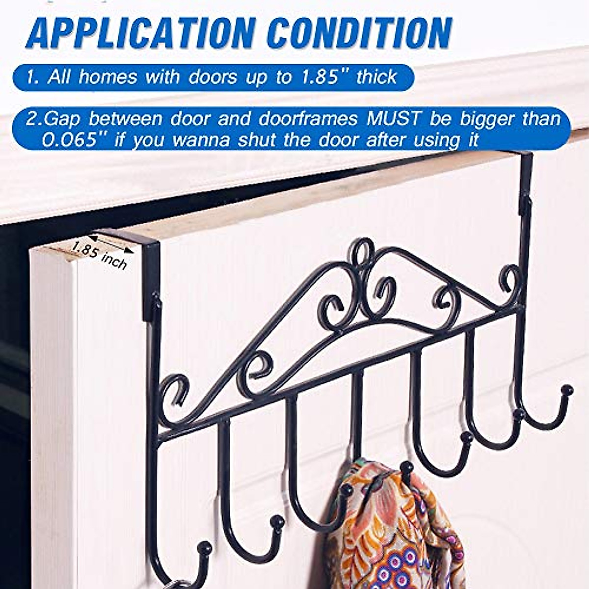 Over The Door Hooks,Over The Door Hanger for Hanging,Over Door Towel Rack Coat Rack Hanger Hooks for Clothing,Anti-Rust Overdoor Organizer Rack with 7 Hooks for Bathroom Bedroom Hat Purse Robe