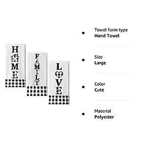 3 Pieces Buffalo Plaid Home Family Love, Black and White,Country Christmas Kitchen Towels Set Fast Drying Farmhouse, Decorative Towels for Cooking Baking (Cute)