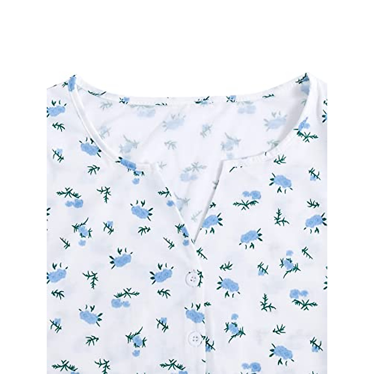 Verdusa Women's 2-Piece Button Down Short Sleeve Ditsy Floral Button Front Sleepwear Loungewear PJ Set White L