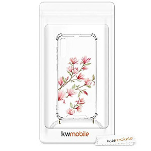 kwmobile Crossbody Case Compatible with Samsung Galaxy A50 Case Strap - Magnolias Pink/White/Transparent