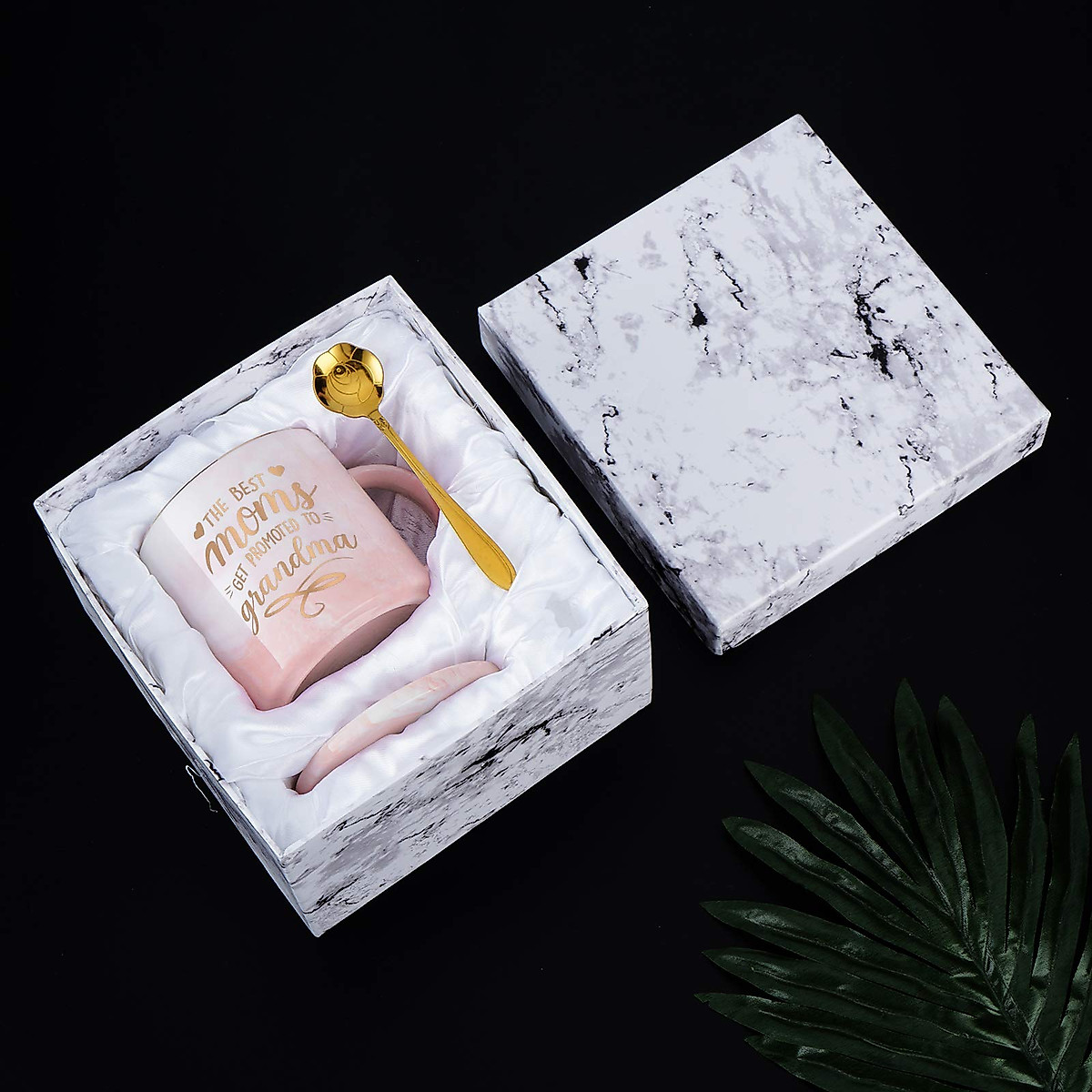 The Best Moms Get Promoted to Grandma Mug, Mother's Day Gifts for Grandma, Best Grandma Gift from Grandson Granddaughter, Funny Coffee Mug for Grandma, Grandma Mugs 12Oz with Box and Spoon Coaster