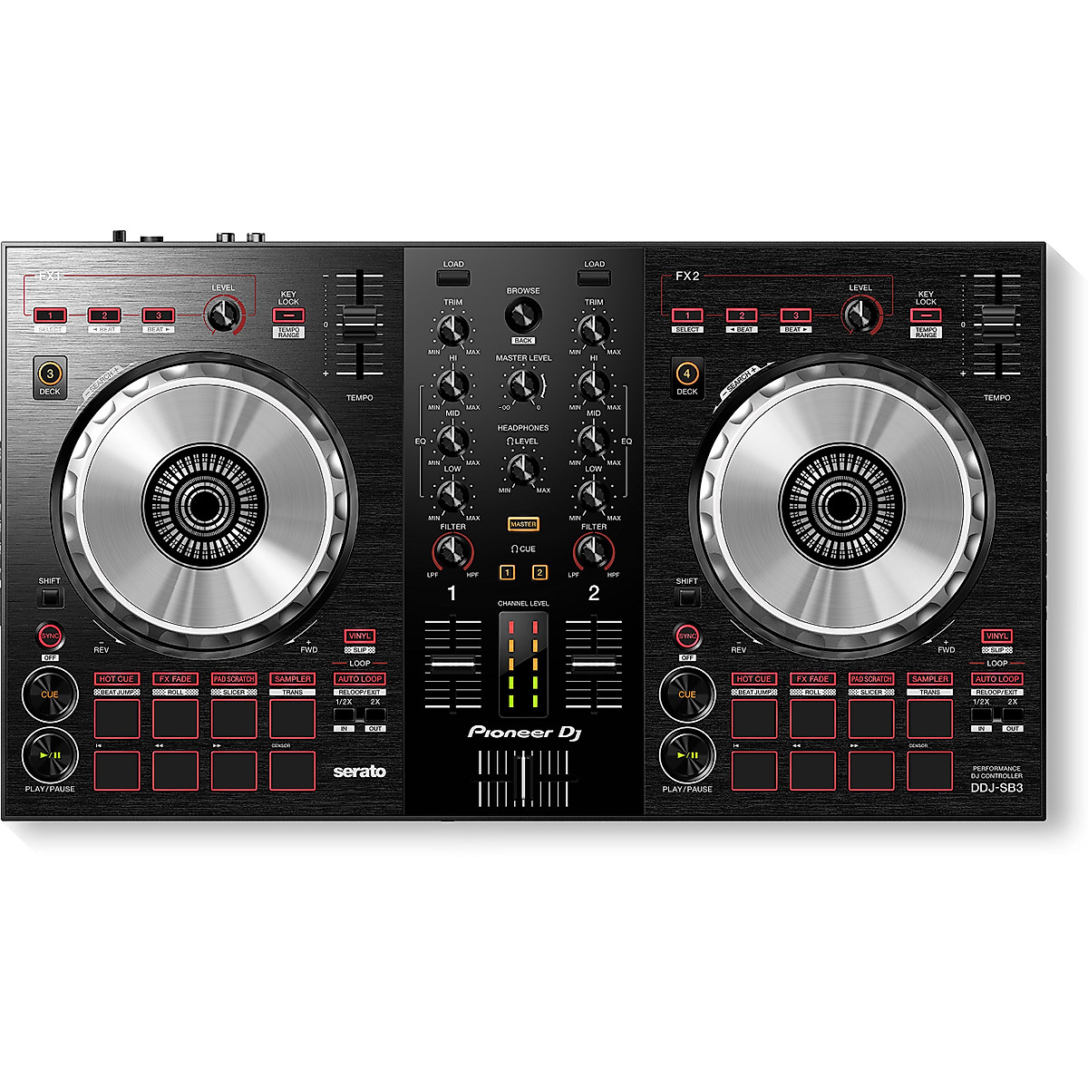 DJ System - Serato DDJ Controller w/Serato DJ Lite Software - 2400 Watts of Powered DJ Speakers w/Stands and Mic