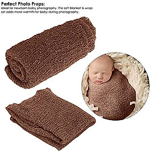 Yuehuam Newborn Baby Photo Props, Fluffy Blanket+ Ripple Wrap Set Toddler Photography Wrap Mat DIY Baby Photoshoot- Khaki