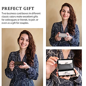 FABMODE 2 Pcs Briefcase Business Card Holder Aluminum Suitcase Credit Cards ID Card Organizer Case Waterproof Christmas Employee Valentine's Day Gifts for Women and Men (1 Memo Clip Included)