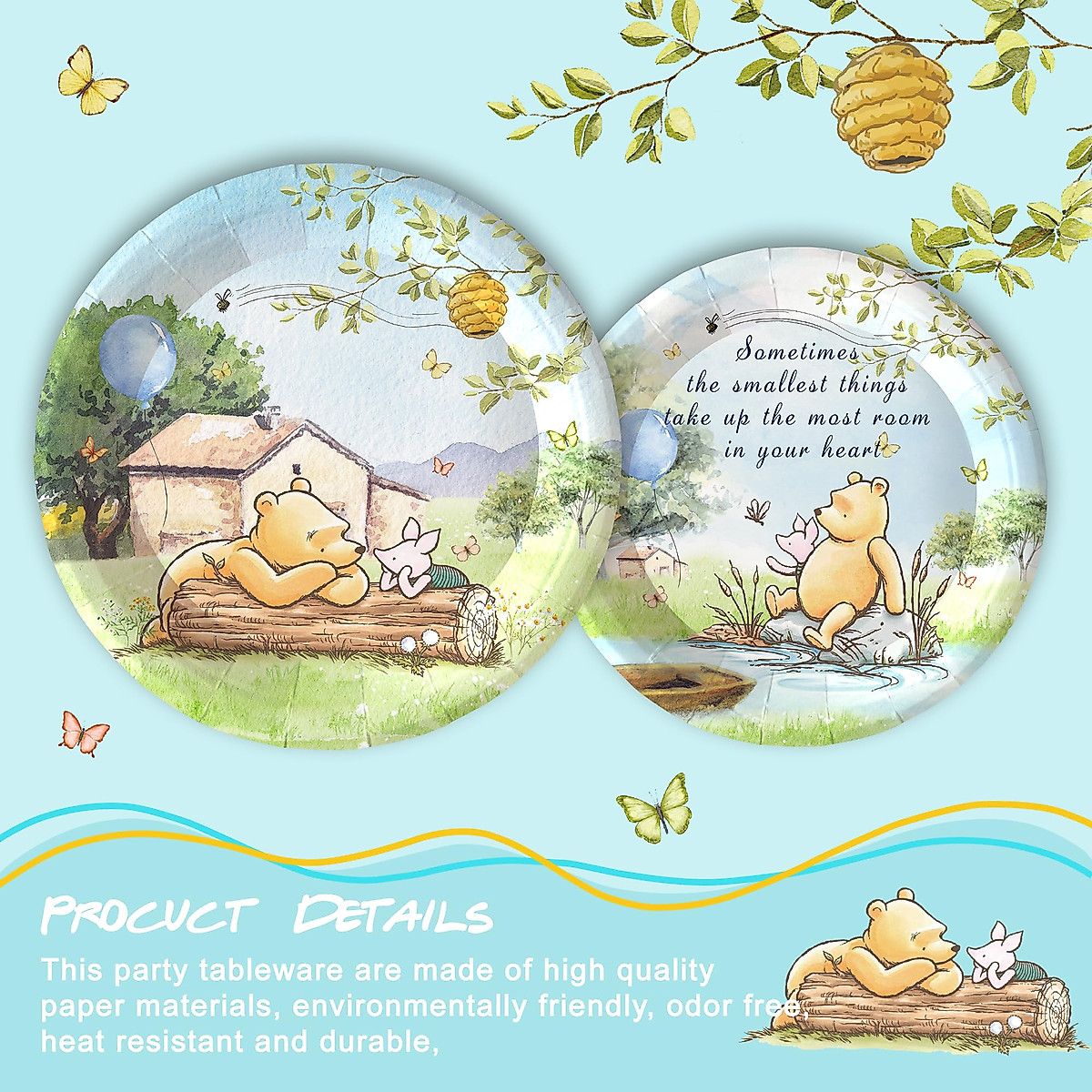 120PCS Winnie Baby Shower Party Supplies Babyshower 1st Party Decorations for Kids Girls Birthday Neutral Pooh Plates Napkin Cups Disposable Tableware Set for 20 Guests