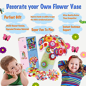 YOFUN Flower Craft Kit for Kids - Make Your Own Flower Bouquet with Buttons and Felt Flowers, Vase Art Toy & Craft Project for Children, DIY Activity Gift for Boys & Girls Age 4 5 6 7 8 9 Year Old