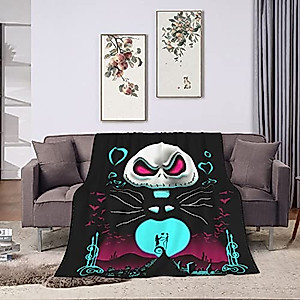 3D Printed Christmas Blanket Jack & Sally Adult Blanket Novelty Soft Flannel Blanket for Couch Bed Living Room Sofa 2-50"x40"
