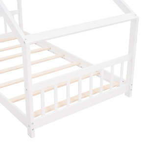 Merax Twin Wood Low House Bed with Headboard and Footboard Floor Bed Frame for Boys,Girls, Easy Assembly (Twin, White)