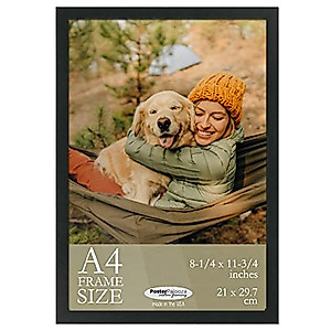 A4 Frame Black Modern Minimalist - Wooden 8.25x11.75 Frame - Modern Wood A4 Picture Frame For A4 Size Artwork or Documents - Photo Frame Includes UV Acrylic, Foam Board Backing, Hardware