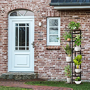 6 Tier 7 Potted Wood Tall Plant Stand Metal Rack Indoor, YOCOMEY Multiple Flower Pot Holder Shelves Corner Rack, Planter Shelf Display Rack Storage Organizer for Patio Living Room Balcony