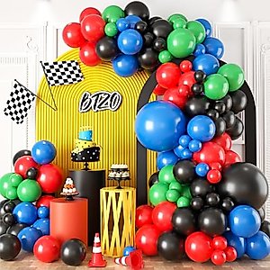 Black Red Blue Green Balloon Garland Arch Kit,BTZO Red Yellow Green Blue Balloons for Birthday Graduation Carnival Superhero Themed Party Decor