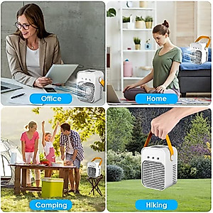 Portable Air Conditioner Fan,Personal Evaporative Air Cooler Quiet Desk Fan with Handle,Rechargeable Humidifier with 7 Colors Light,3 Speeds & 3 Spray Modes for Room Office Home Travel,White 2021s
