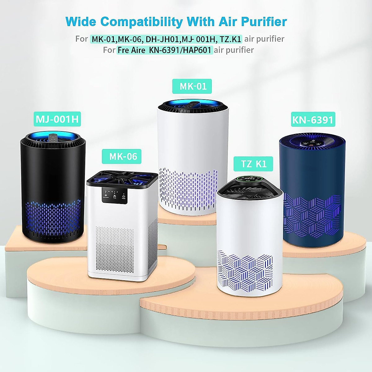 MK01 MK06 TZ-K1 Air Filter Replacement Compatible with Aroeve MK01 MK06,DH-JH01,Tolife TZ-K1 Air Purifier,for FreAire HAP601/KN6391RGB,DH-JH01,MJ001H,MJ012H,EPI080 Air Purifier,4-in-1 True HEPA Filter