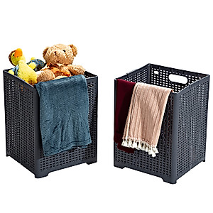 Eslite 42L Collapsible Plastic Laundry Baskets,Foldable Laundry Hamper,Pack of 2 (Grey)