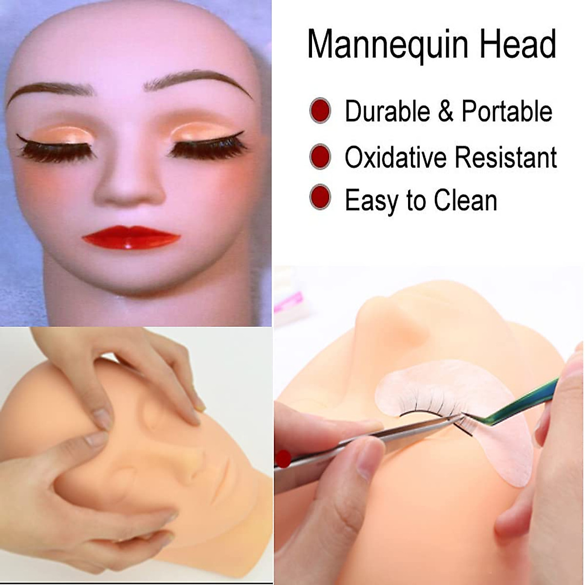 Lash Mannequin Head, Practice Training Head,for Make Up and Lash Extention,Cosmetology Doll Face Head,Soft-Touch Rubber Practice Head,Easy to Clean by Skincare Essential Oil. (Skin colour)