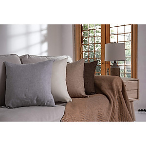 Elara Star Set of 2 Linen Throw Pillow Cases Solid Square Decorative Pillow Covers 18x18 Inch for Couch Sofa Bed Chair,Natural Linen