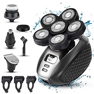 Bud K Electric Razor for Men, 5-in-1 Head Shavers for Bald Men, Wet & Dry, Rechargeable, Black