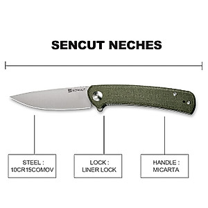 SENCUT Neches Folding Pocket Knife for Men, 3.2" 10Cr15CoMo Blade Green Micarta Handle SA09C