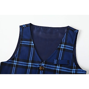 Kimocat Boys’ Plaid Button Down Polyester Casual Dress Shirt Slim Fit +Vest+Pant Outfits (Blue, 1-2T)