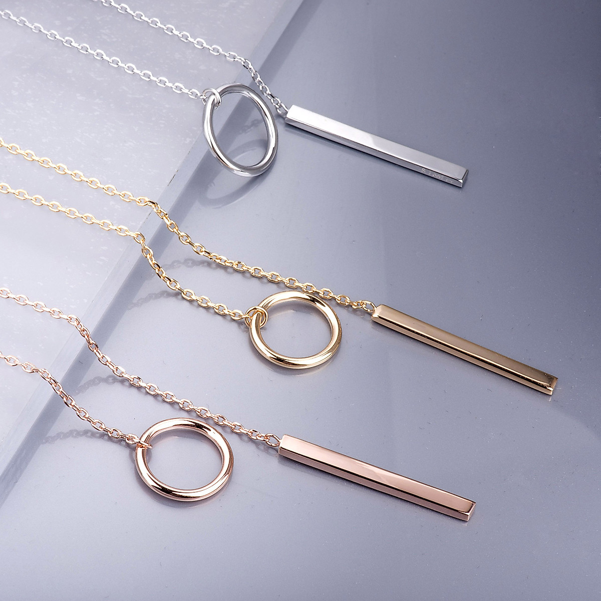 S.Leaf Choker Necklace for Women Gold Plated Necklace Bar Necklace for Women Sterling Silver Dainty Gold Necklace for Women(06_Lariat_Silver)