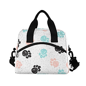 Blueangle Doodle Dog Paw Print Insulated Lunch Bag with Detachable Shoulder Strap & Carry Handle, Eco-friendly Cooler Bag Tote Bag,School Lunch Box for Kids,Men,Women